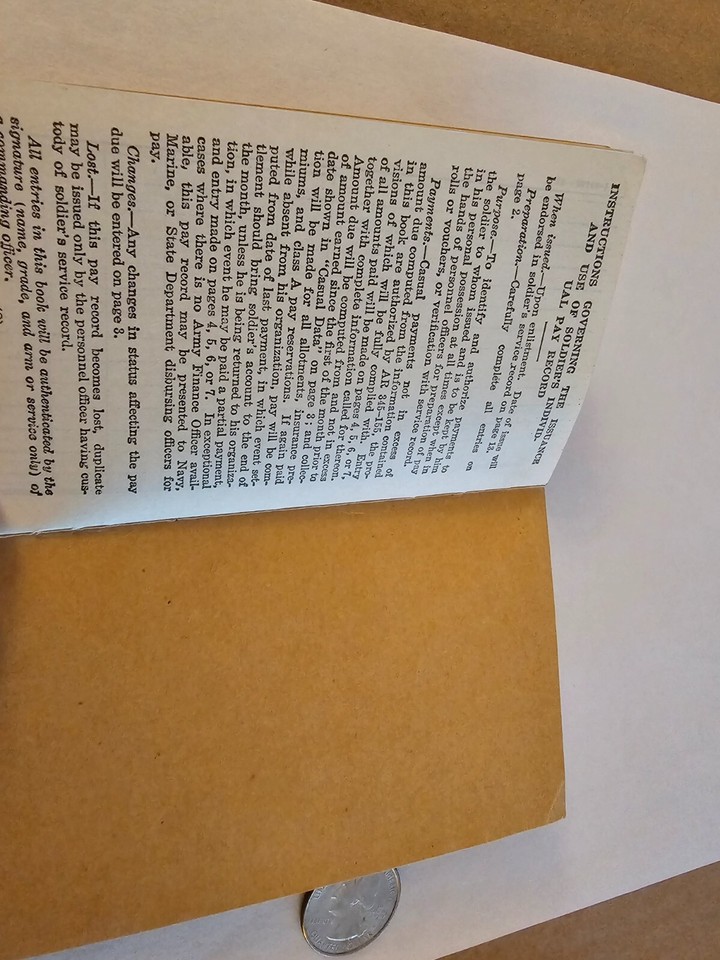 1942 SOLDIER'S INDIVIDUAL PAY RECORD UNITED STATES ARMY BOOK US U.S ...