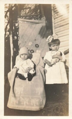 Postcard RPPC 2 Children in White Girl Holds Doll AZO Stamp Box | eBay