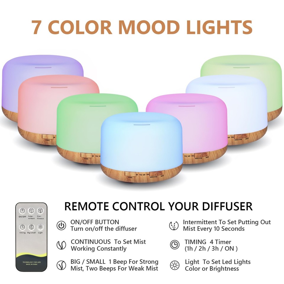 Oil Diffuser, 500ml Essential Diffusers with 2 Mist Log Color-no Oils ...