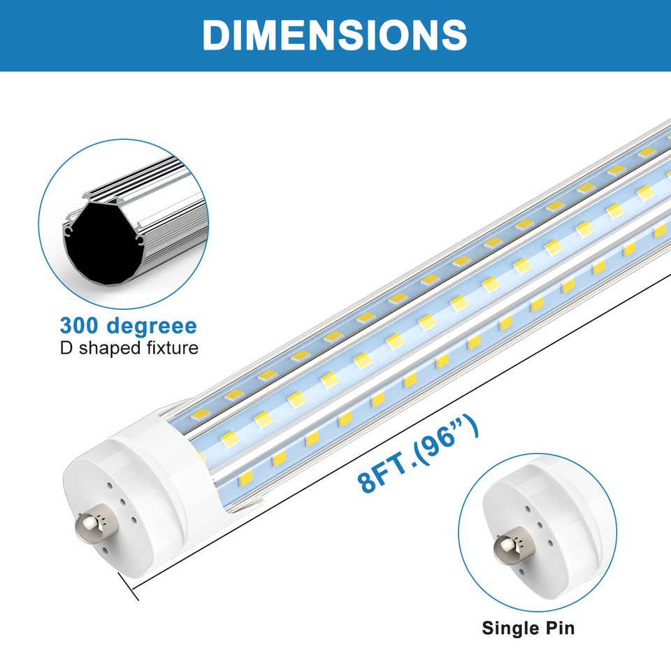 FA8 45W 72W 120W 8FT LED Shop Light T8 Single Pin 8 Foot F96T12 Tube ...