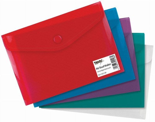 A6 Stud Wallets ASSORTED COLOURED Plastic Document Files Storage Folder ...