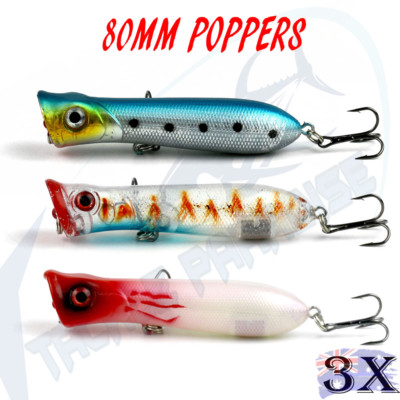 3X 60mm Popper Poppers Topwater Fishing Lures Surface Pencil Tackle ...