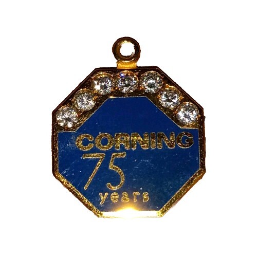 Corning Glass 75 Year Employee Service Pin 1-10k Gold Diamond Sapphire ...