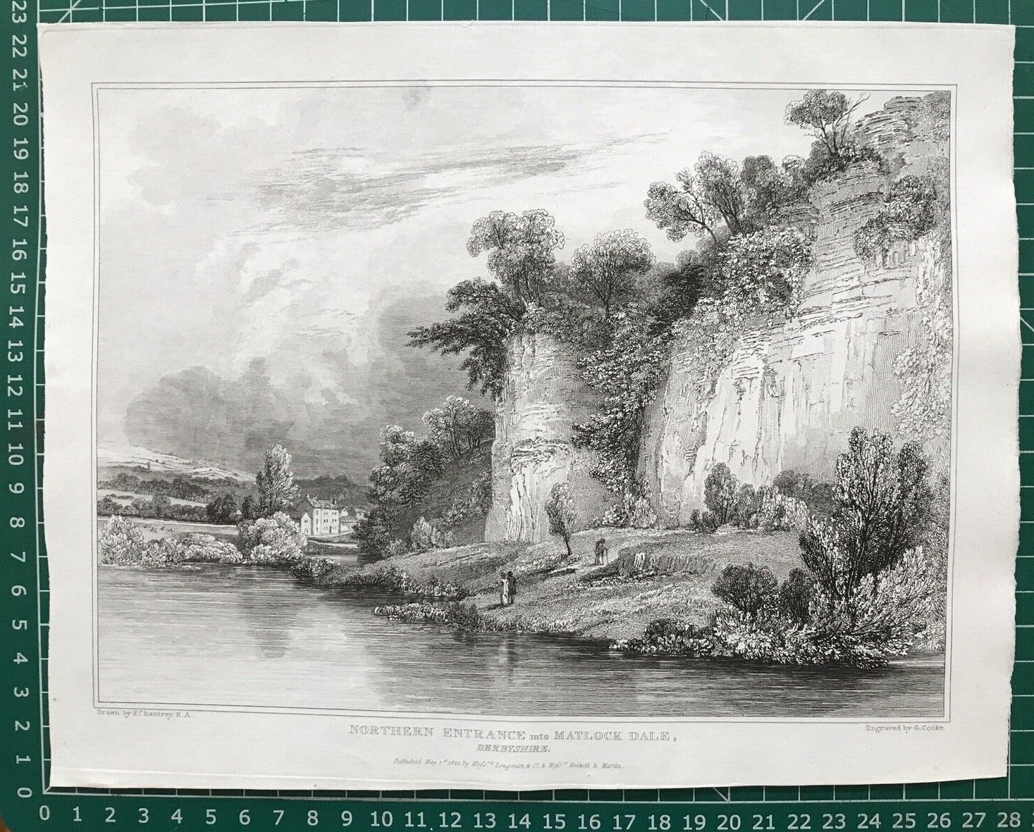 1822 Antique Print; Entrance to Matlock Dale, Derbyshire after F.L ...