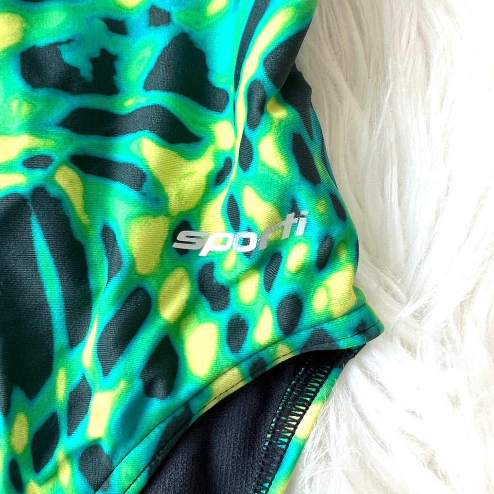 Sporti Serene Thin Strap Green Yellow Abstract Print One Piece Swimsuit ...