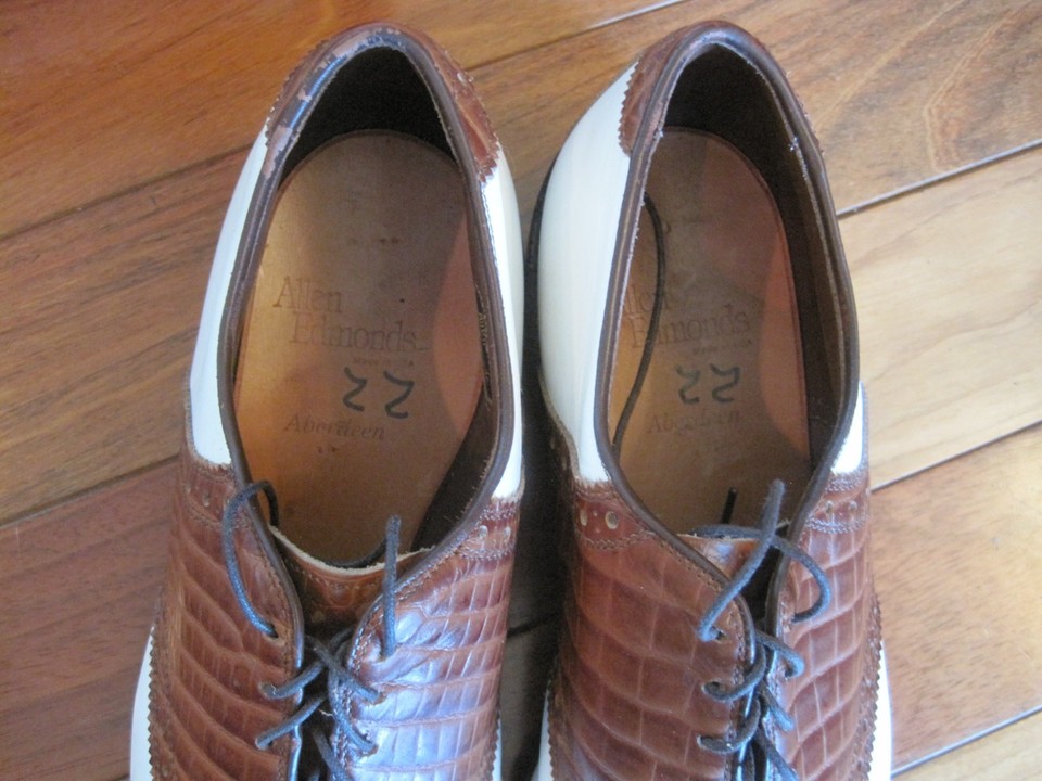VINTAGE ALLEN EDMONDS USA ABERDEEN WHITE CROC SADDLE GOLF SHOES Size 9. ...