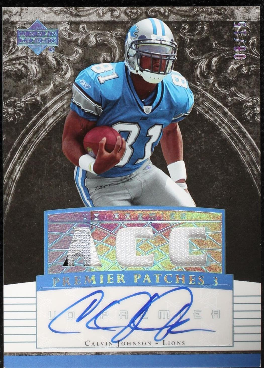 2007 UD Premier - Patches 3 Calvin Johnson #PP3-JO Platinum Autographs ...