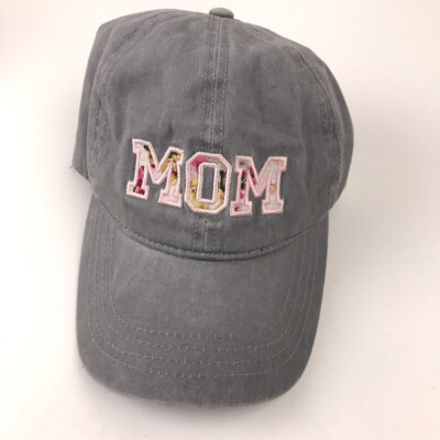 MOM block floral letters pink embroidery hat gray cotton | eBay