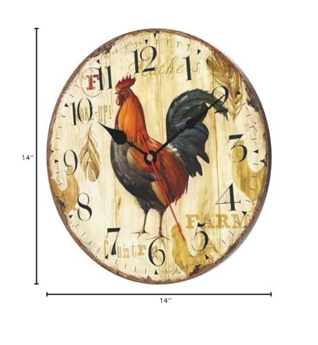 Wooden Wall Clock Rooster Chicken Clock Retro Vintage Large Clock Home ...