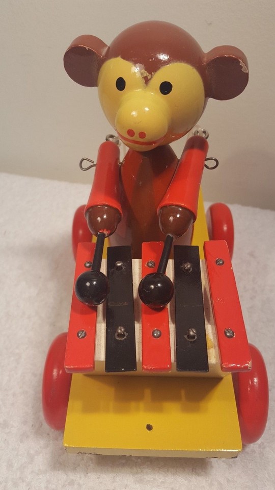 VTG Wooden Monkey MUSICAL/XYLOPHONE PLAYING PULL TOY | eBay