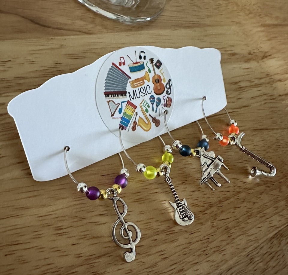 Music Wine Charms, 4 Wine Charms, Musical Instrument, Music Teacher🍷🎸🎹🎼 ...