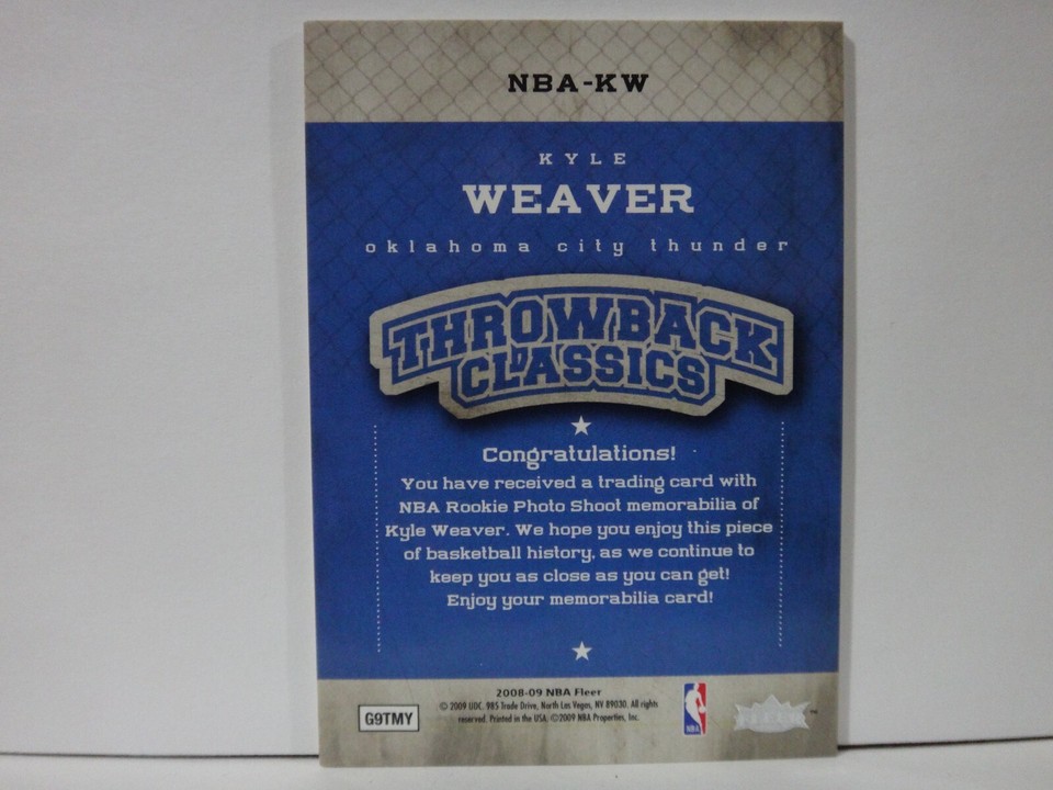 KYLE WEAVER 2008/09 FLEER RC ROOKIE THROWBACK CLASSICS DUAL JERSEY SP ...