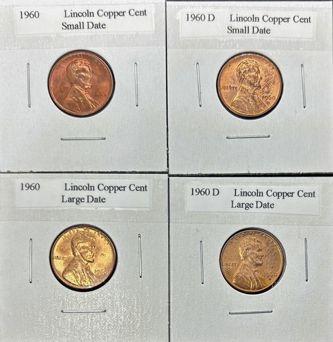 1960 P&D Lincoln Cent Four Coin Small and Large Date Penny Set ...