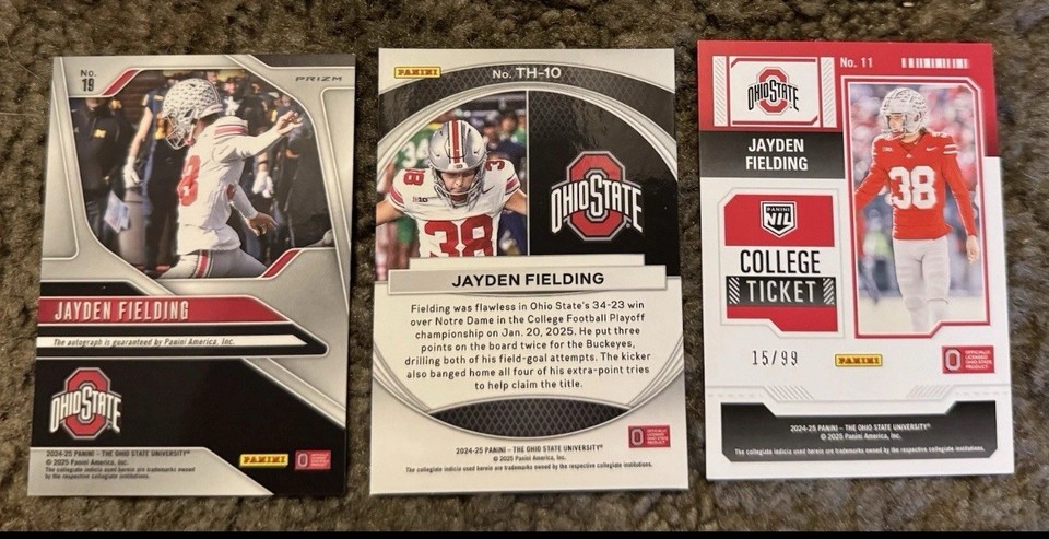 JAYDEN FIELDING AUTO LOT (3) 2025 PANINI PRIZM PINK CAMO SHIMMER /100 ...