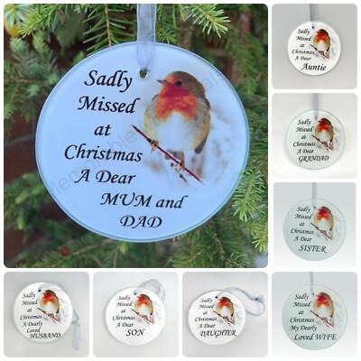 Memorial Glass Robin Bauble Christmas Tree Plaque Decoration Xmas ...
