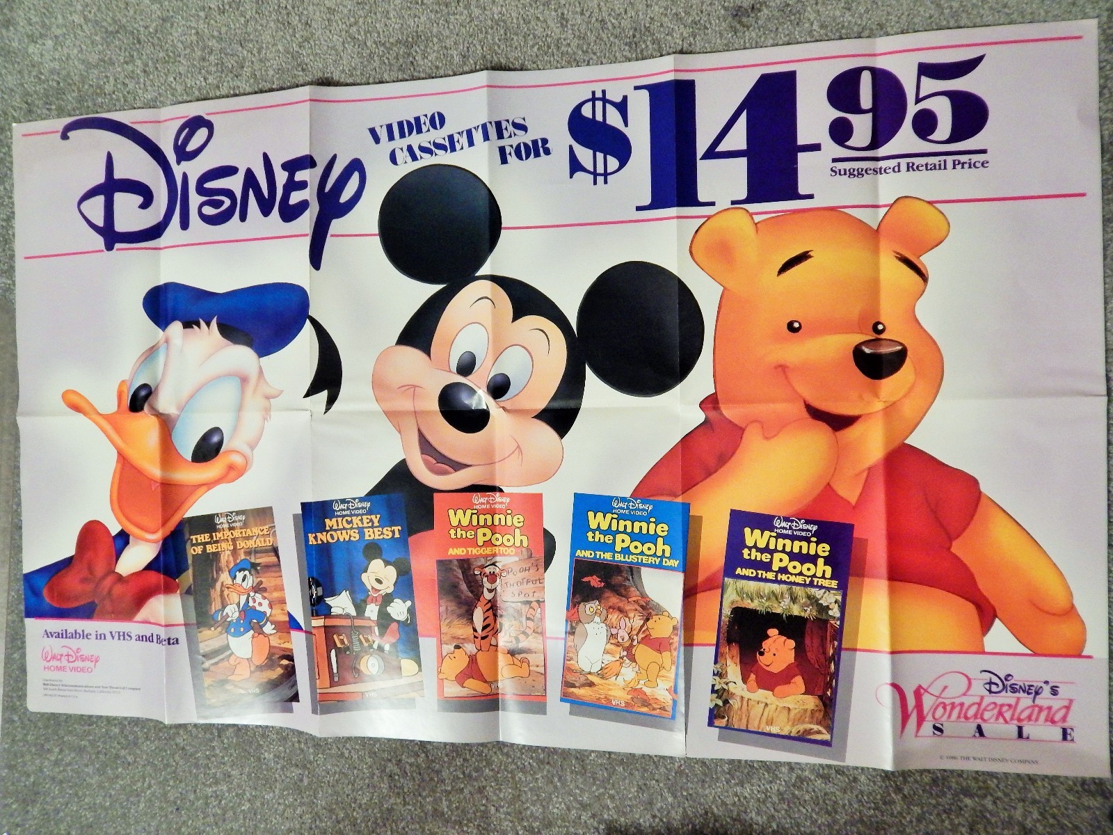 WINNIE THE POO, MICKEY MOUSE (VIDEO DEALER 24 X 36 POSTER!, 1980S ...