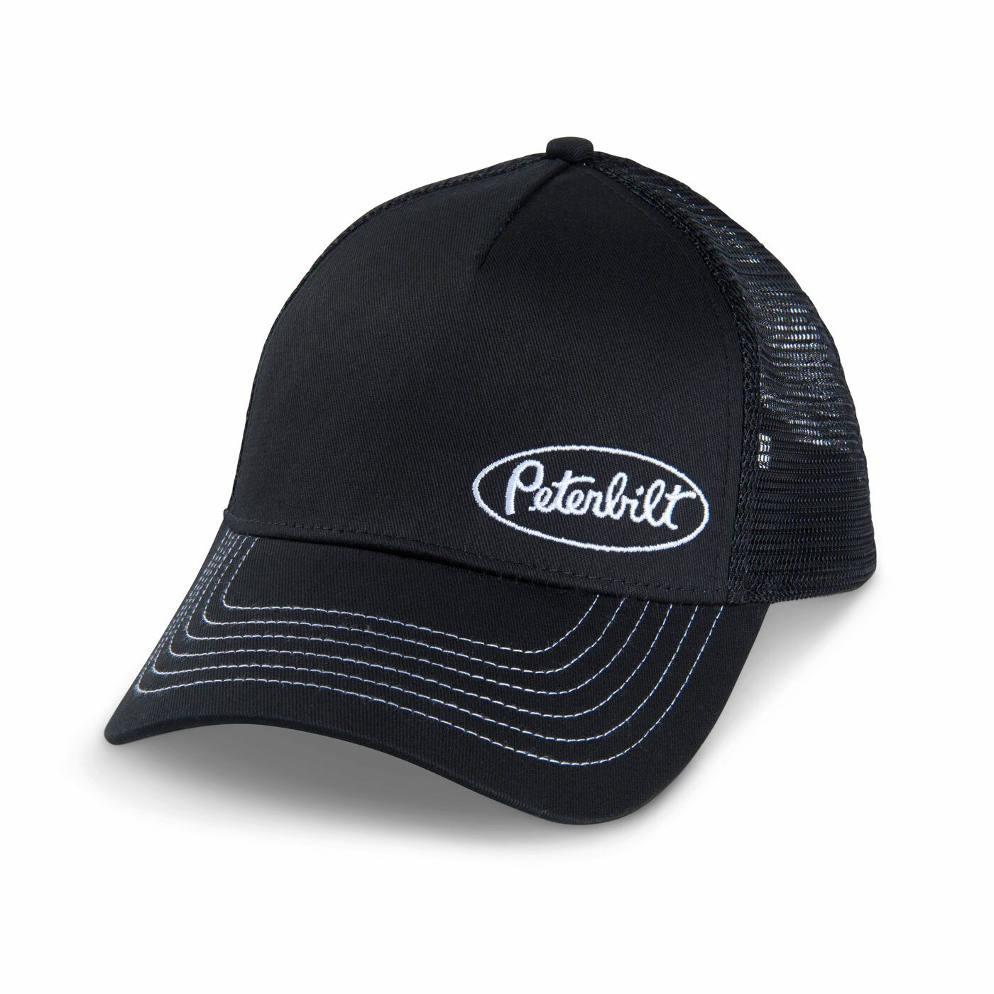 Peterbilt Motors Trucks Black & White Sloped Mesh Trucker Snapback Cap ...