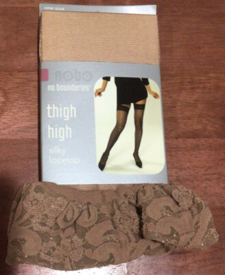 NOBO No Boundaries Thigh High Silky Lacetop Stockings One Size Beige | eBay