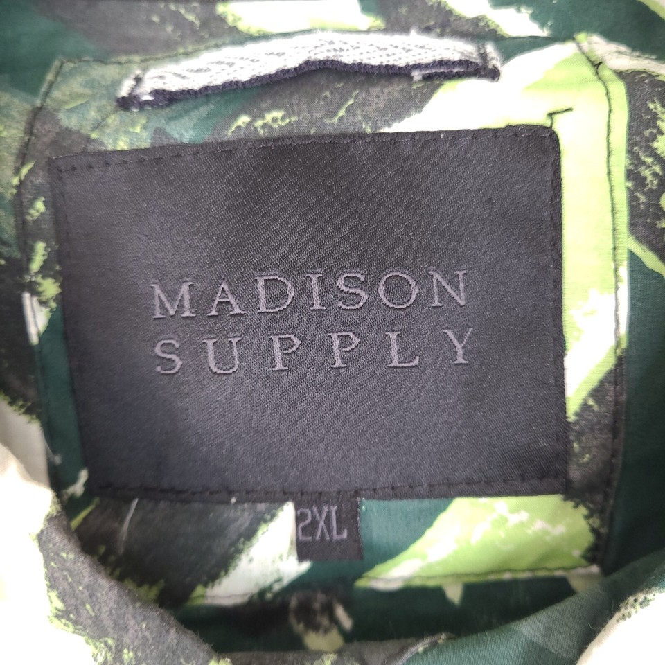 Madison Supply Shirt Mens XL Green White Abstract Camo Button Up Short ...