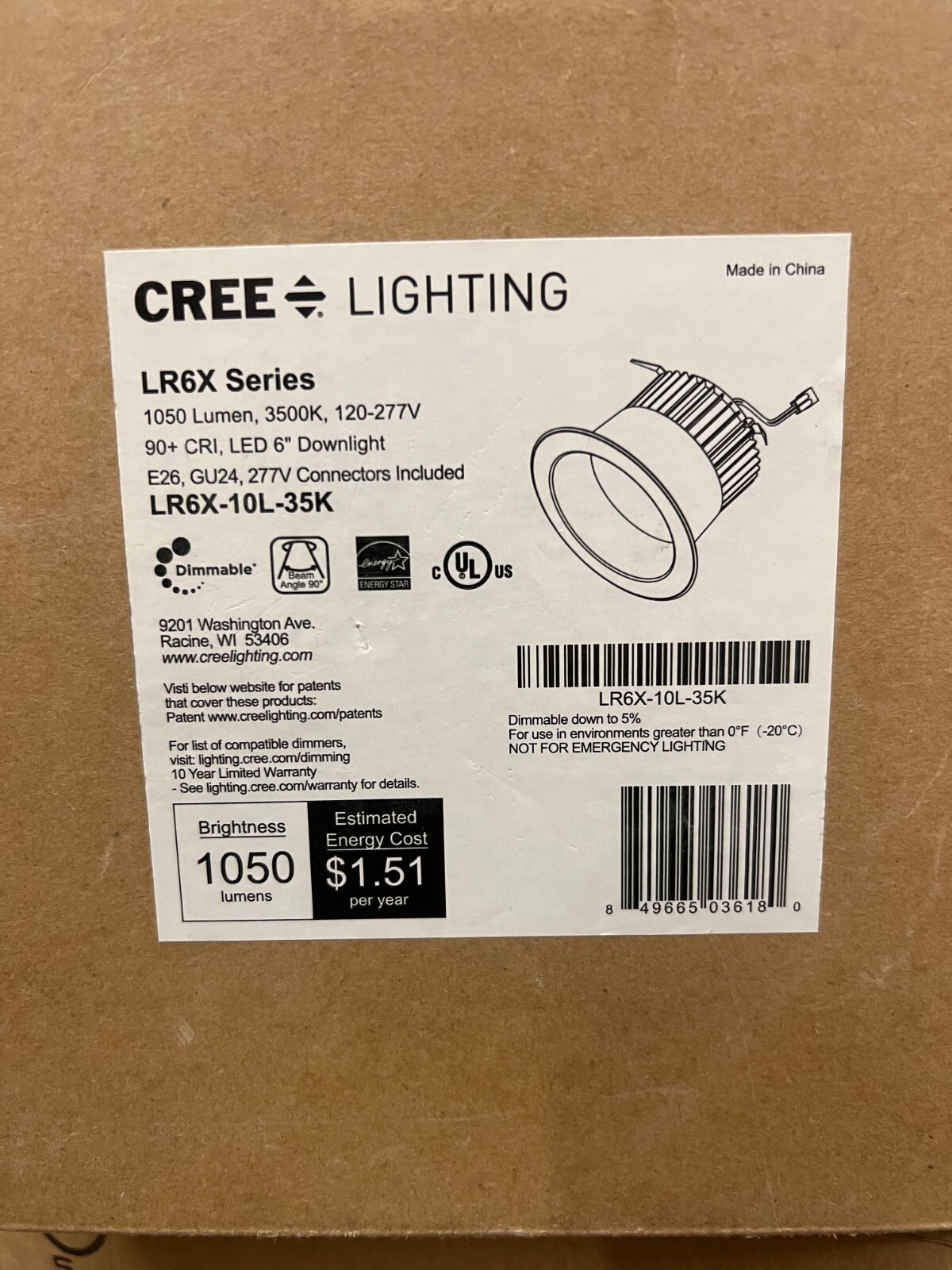 CREE LR6X-10L-35K 6" LED DOWNLIGHT 3500K 12.5W 1 050lm for sale online ...