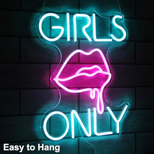Girls Only Neon Sign Sexy Lips LED Signs Blue Pink Letter Neon Lights ...