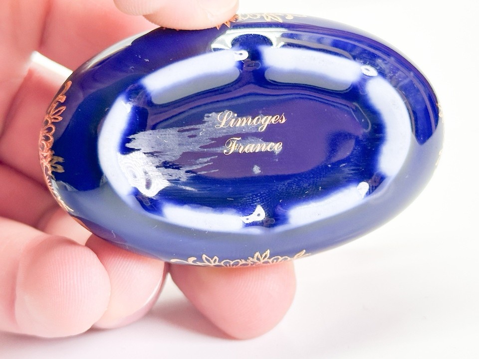 Cobalt Limoges France Pill Trinket Box Victorian Lovers Vintage Blue | eBay