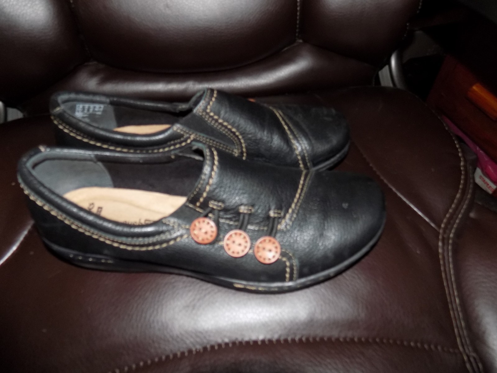 Clarks Collection Soft Cushion Leather Black, W/Buttons Shoes Size 9M ...