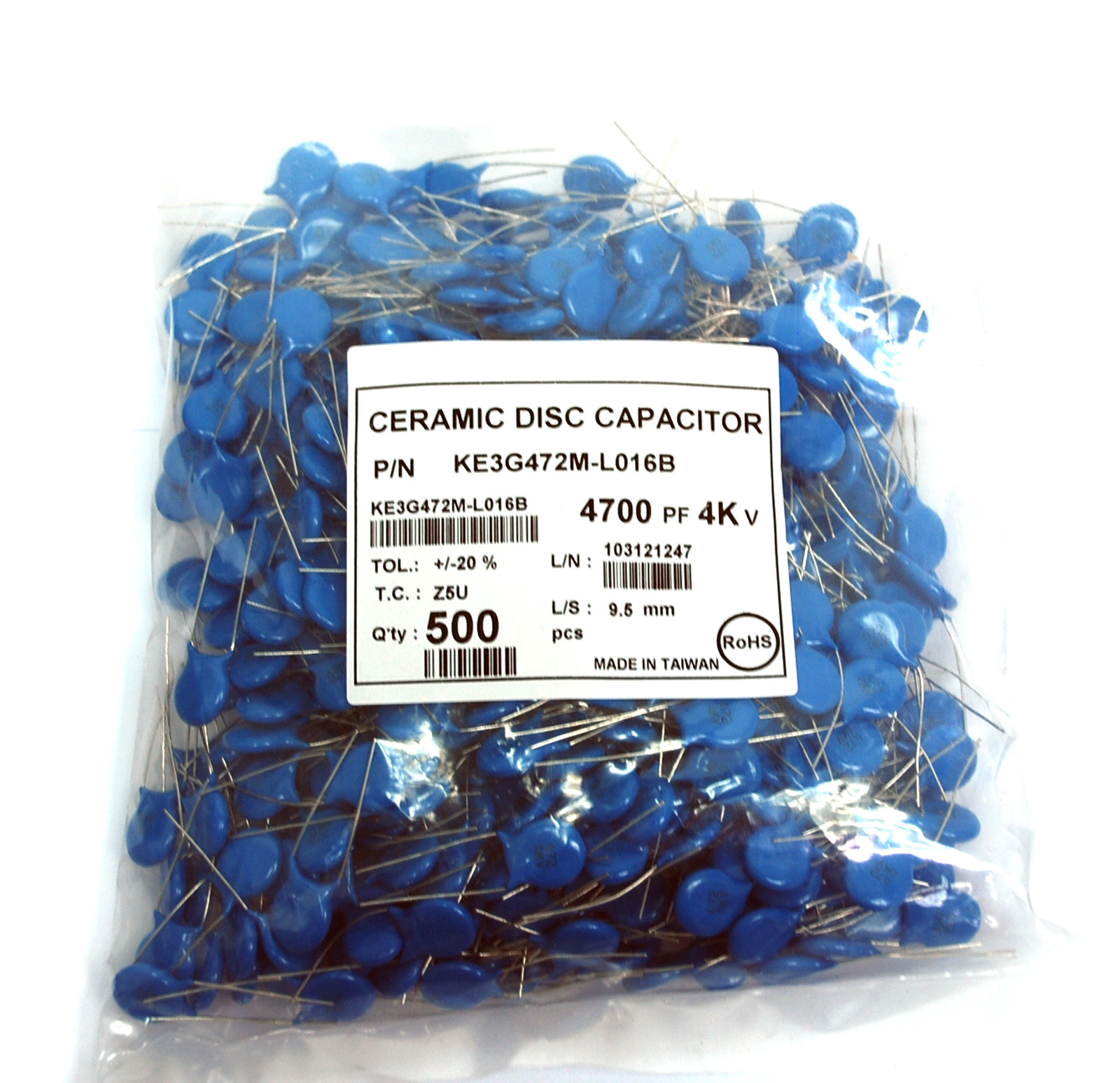 250pc Disc Ceramic Capacitor 472M 4KV 4700pF 0.0047uF Z5U ±20% +10°C ...