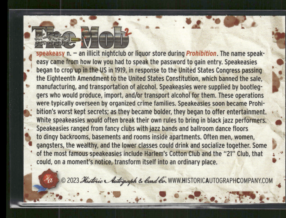 2023 Historic Autograph's Mob 2 Card #15 Speakeasy A Bar Without A Sign ...