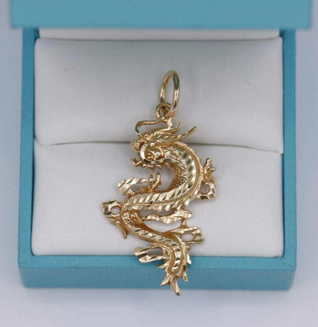 17K Yellow Gold CUSTOM Chinese Dragon Pendant Handmad… - Gem