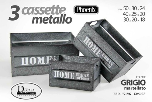 SET 3 CASSETTE CASSETTINE HOME PORTA OGGETTI IN METALLO MARTELLATO BED ...
