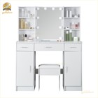 Large Makeup Table Vanity Desk Set With LED Lights Mirror & Stool ...