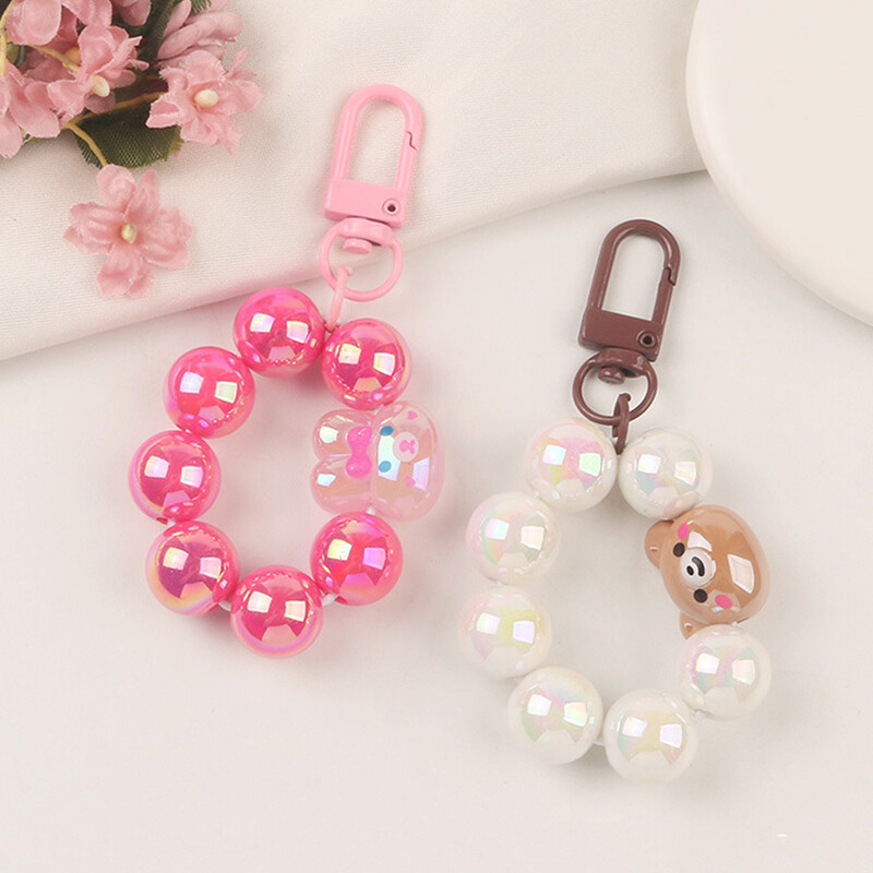 Cartoon Animal Bear Key Rings Cute Rabbit Beads Keychain Pendant Bag ...