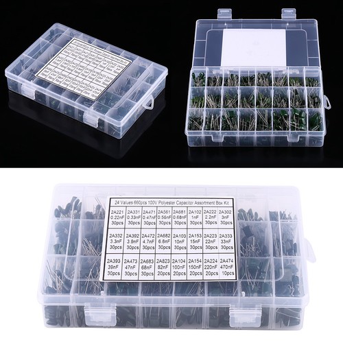 660pcs 24Value Polyester Film Paper Capacitors Tools 100V 0.22nF To ...