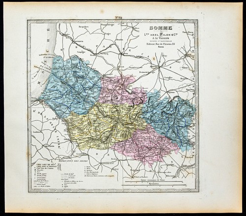 1877 - Map Of The Somme - Antique Engraving - Department | eBay