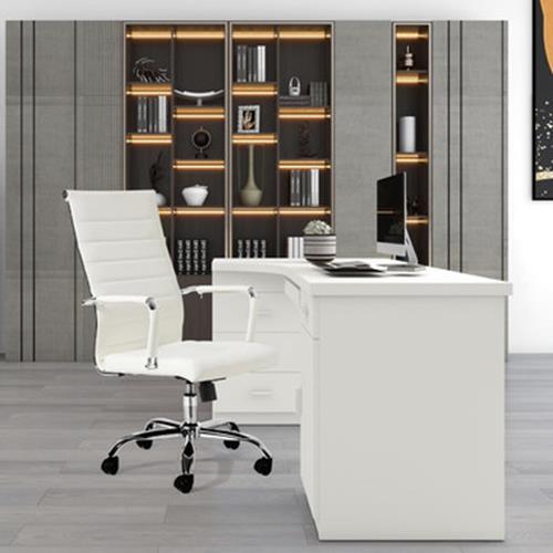 Ergonomic White Ribbed PU Leather High Back Executive Computer Desk ...