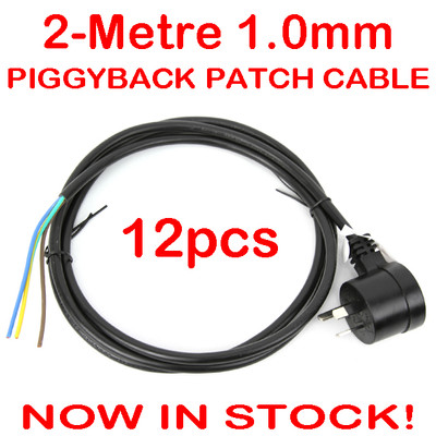 12x 2 Metre Piggyback Power Patch Cable Lead Cord Black Piggy Back Plug ...