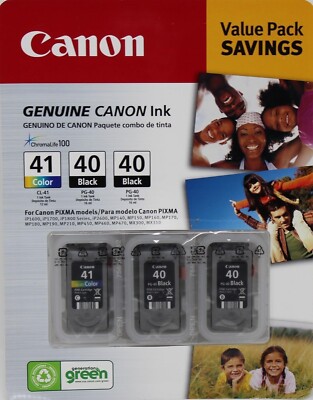 3-PK Genuine Canon OEM PG-40 Black / CL-41 Tri-Color Ink Cartridges Set ...