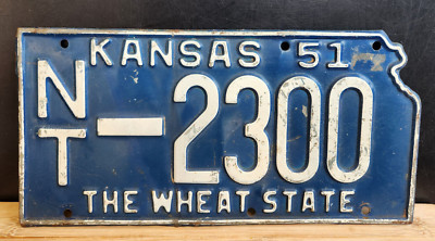 1951 Kansas Shaped License Plate 51 KS Tag Steel Low Number "Wheat ...