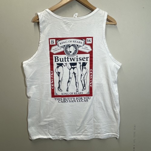 Buttwiser King Of Rears Tank Top Mens L White Graphic Tee VTG Y2K Euro ...