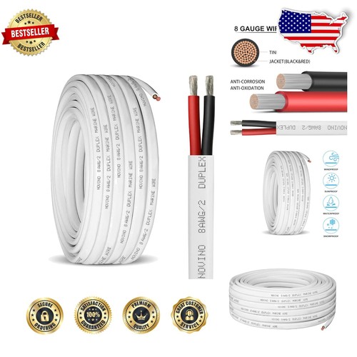 8 Gauge Marine Wire - Tinned Copper Duplex Electrical Cable for Heavy ...