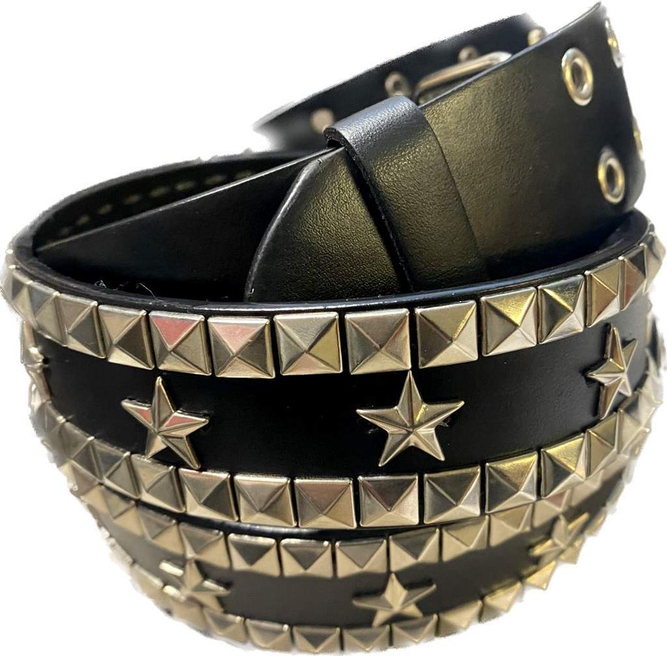 UNISEX Men/Women 2/3-Row Metal Pyramid Studded Belt Checker Punk Rock ...