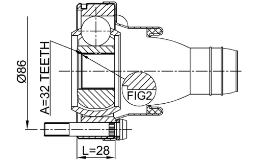1911-X5SHA Febest PROPSHAFT CV JOINT 32X100 26107549305, 26107513770 ...