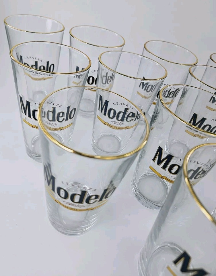Cerveza Modelo 1925 Signature Gold Rimmed Glass Set of 13, 16 oz, Pint ...