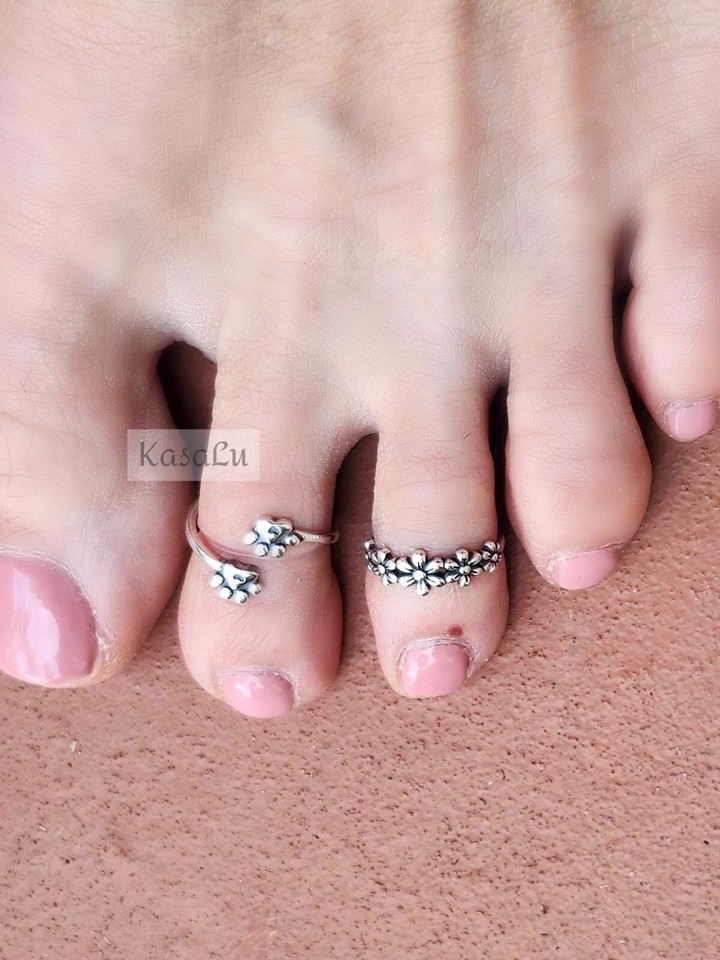 925 Flower Toe Ring Solid Sterling Silver Band Oxidized Toe Ring Adjustable | eBay