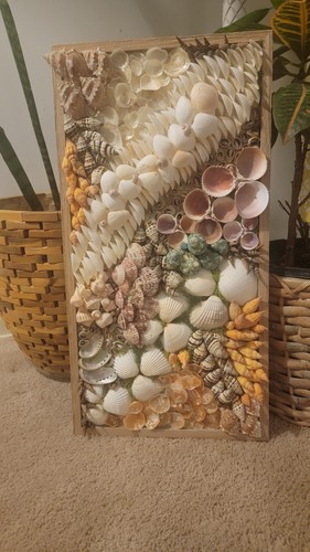 Hand crafted "Seashell Framed Mosiac Art Piece" Real Shells - Coastal ...