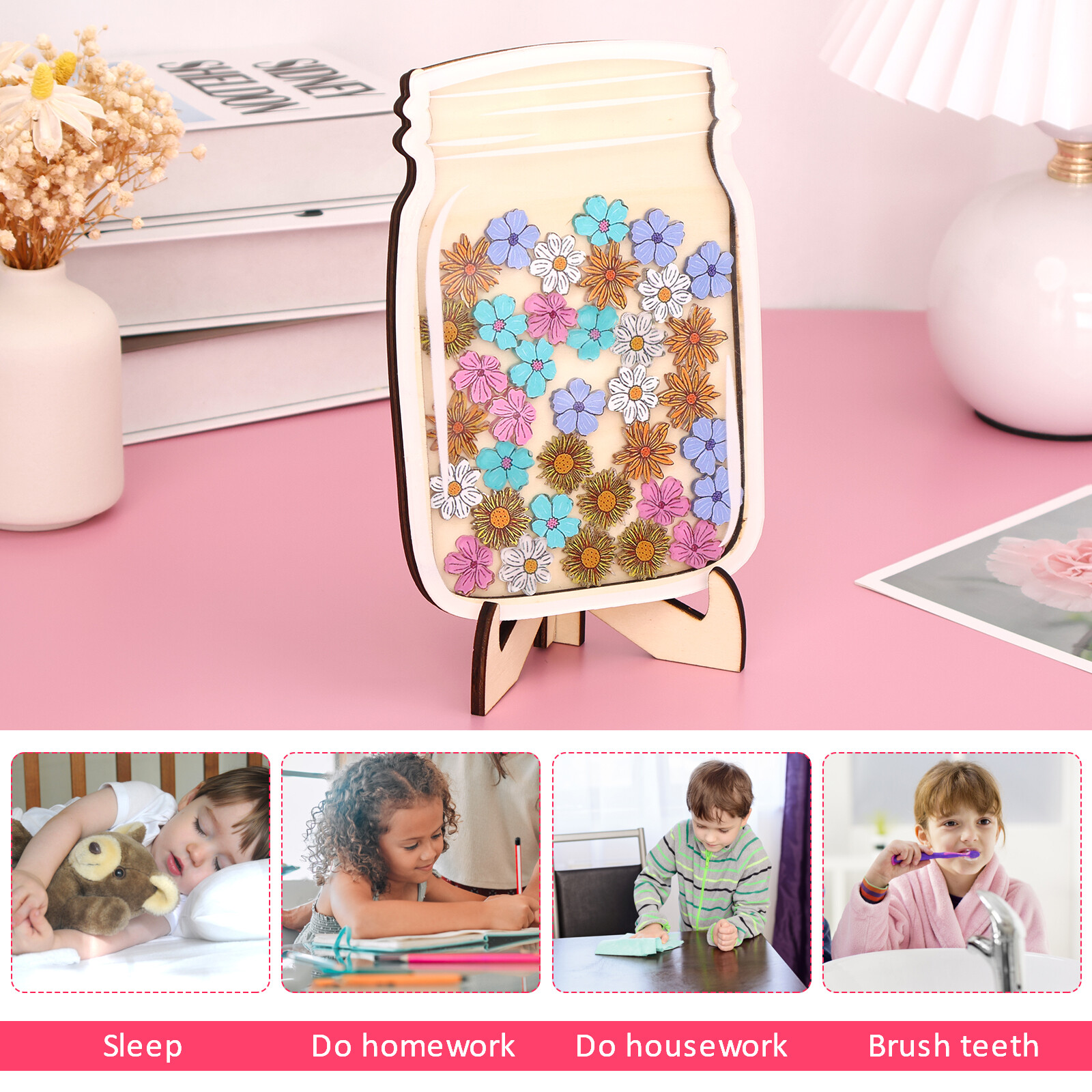 Reward Jar for Kids Wooden Flower Reward Jar System Motivate Good WazAI ...