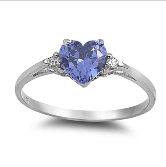 Promise HEART RING Blue Tanzanite Genuine Sterling Silver.925 Sizes 3 ...