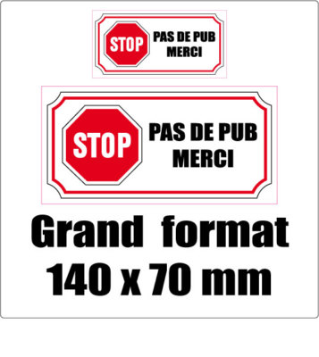 GRAND Sticker Autocollant STOP PAS DE PUB MERCI boite aux lettres 14x7 ...
