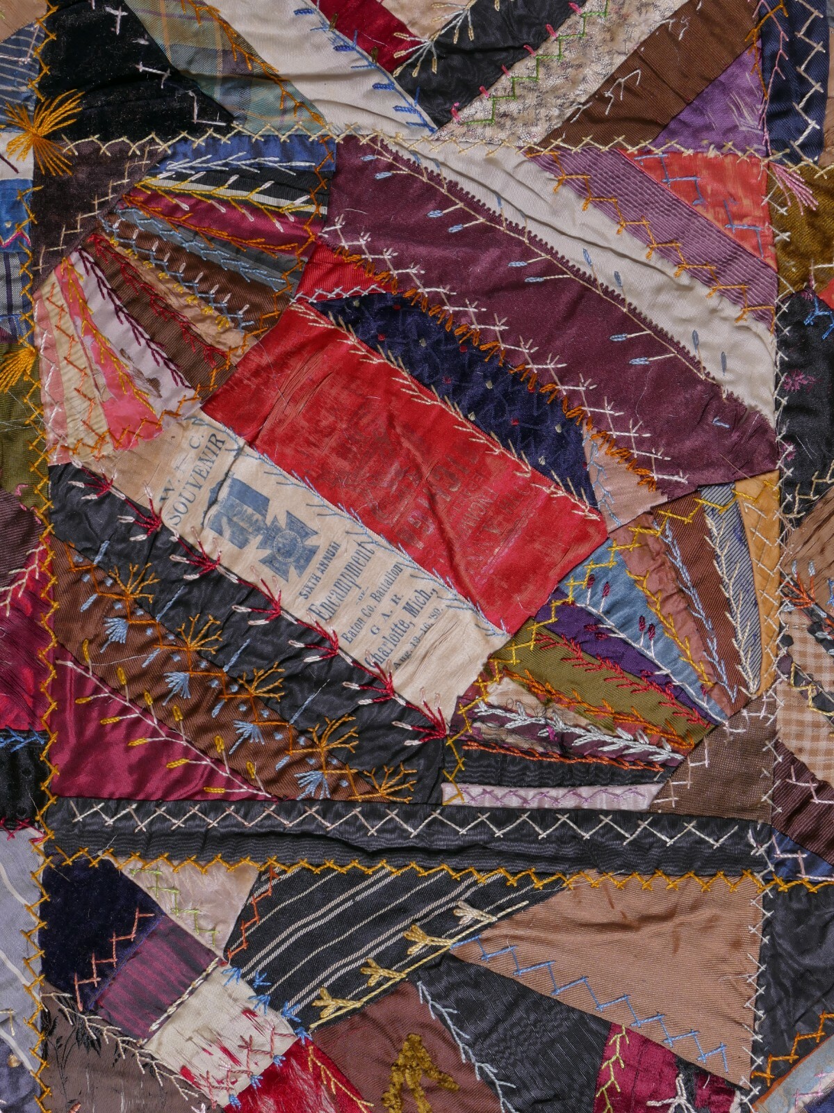 Antique historic Crazy Quilt military ribbons crochet border Ohio ...
